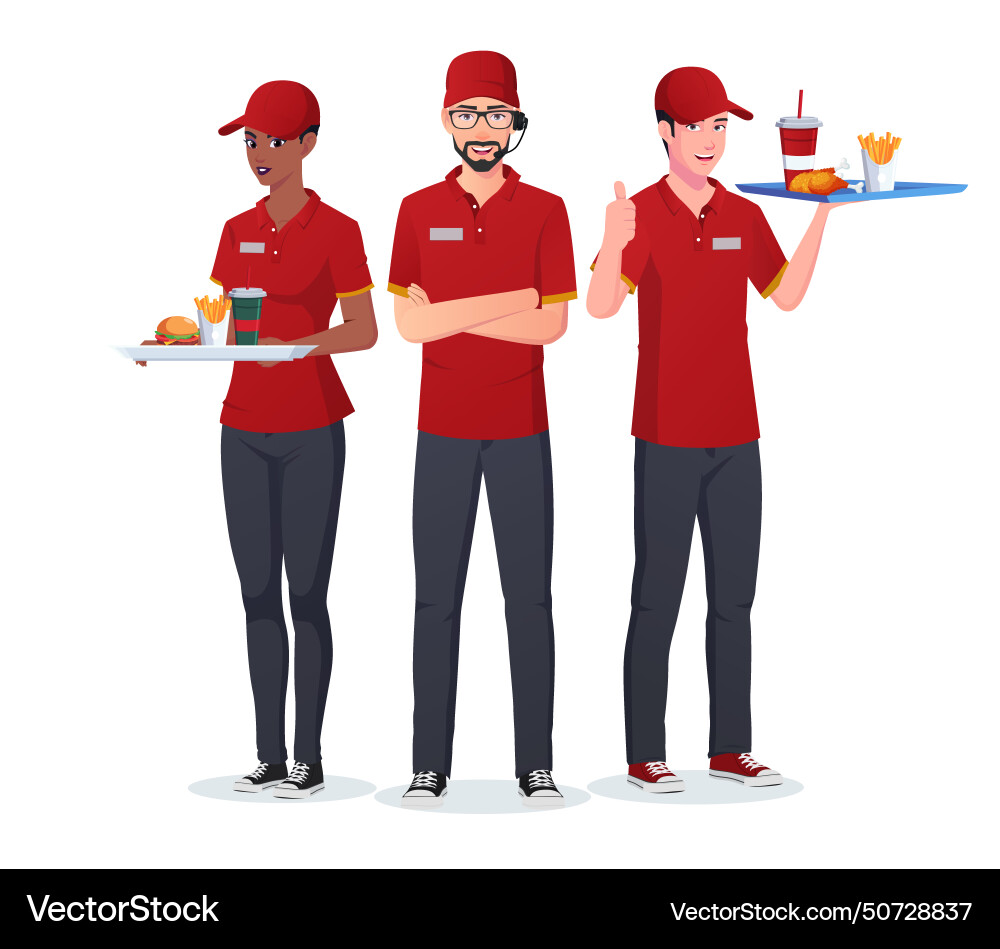 Diverse fast food restaurant team employees Vector Image