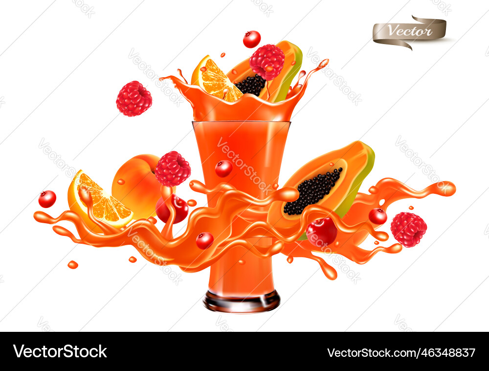 Red fruit juice splash wave whole and sliced Vector Image