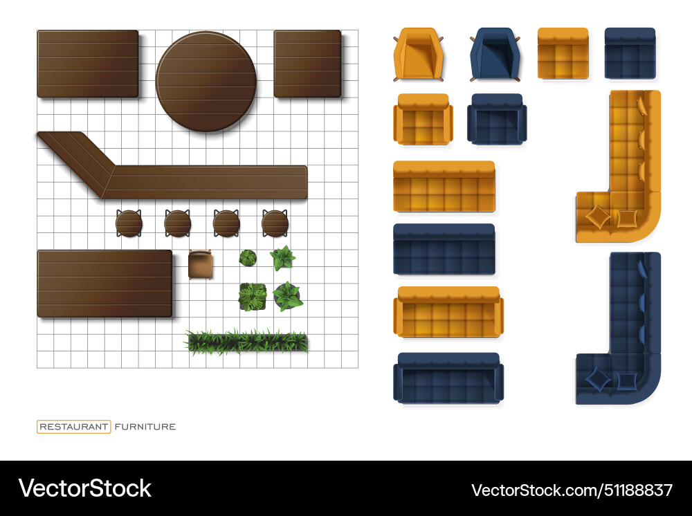 Top view of restaurant interior 3d cafe Royalty Free Vector