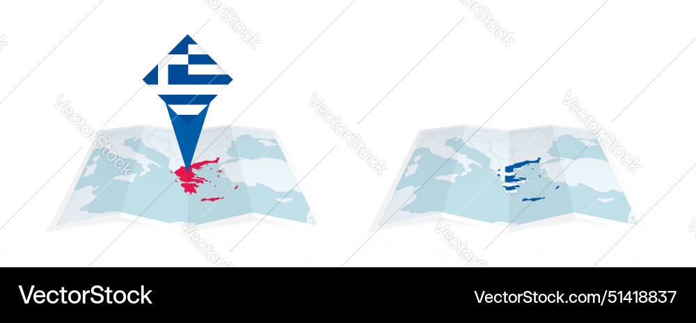 Two versions of an greece folded map one with a Vector Image