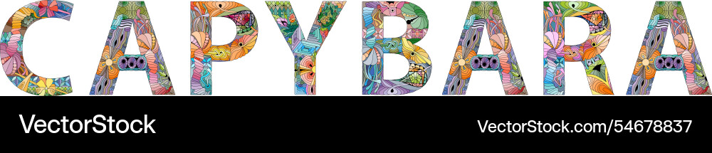 Word capybara entangle stylized hand drawn Vector Image