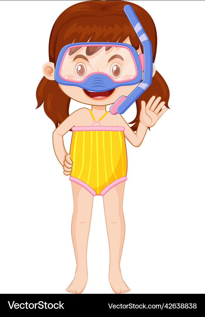 Cute Girl Cartoon Character Wearing Swimming Suit Vector Image