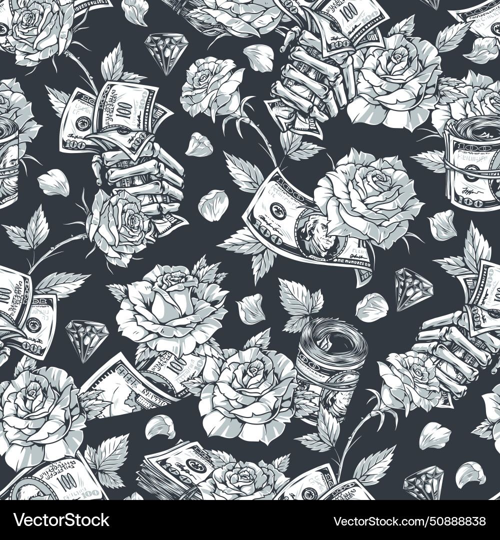 Dirty money monochrome pattern seamless Royalty Free Vector