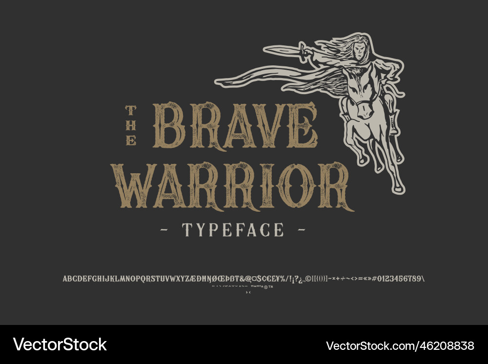 Font the brave warrior letters and numbers Vector Image