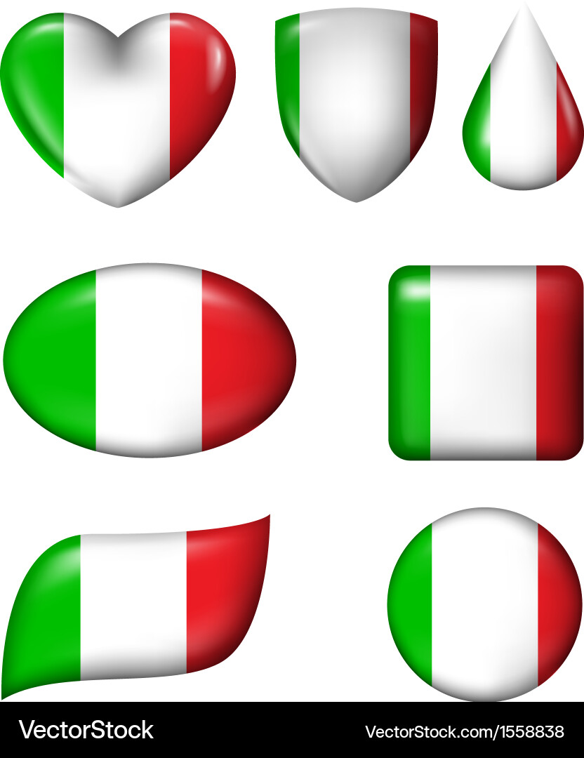 Italian flag in various shape glossy button Vector Image