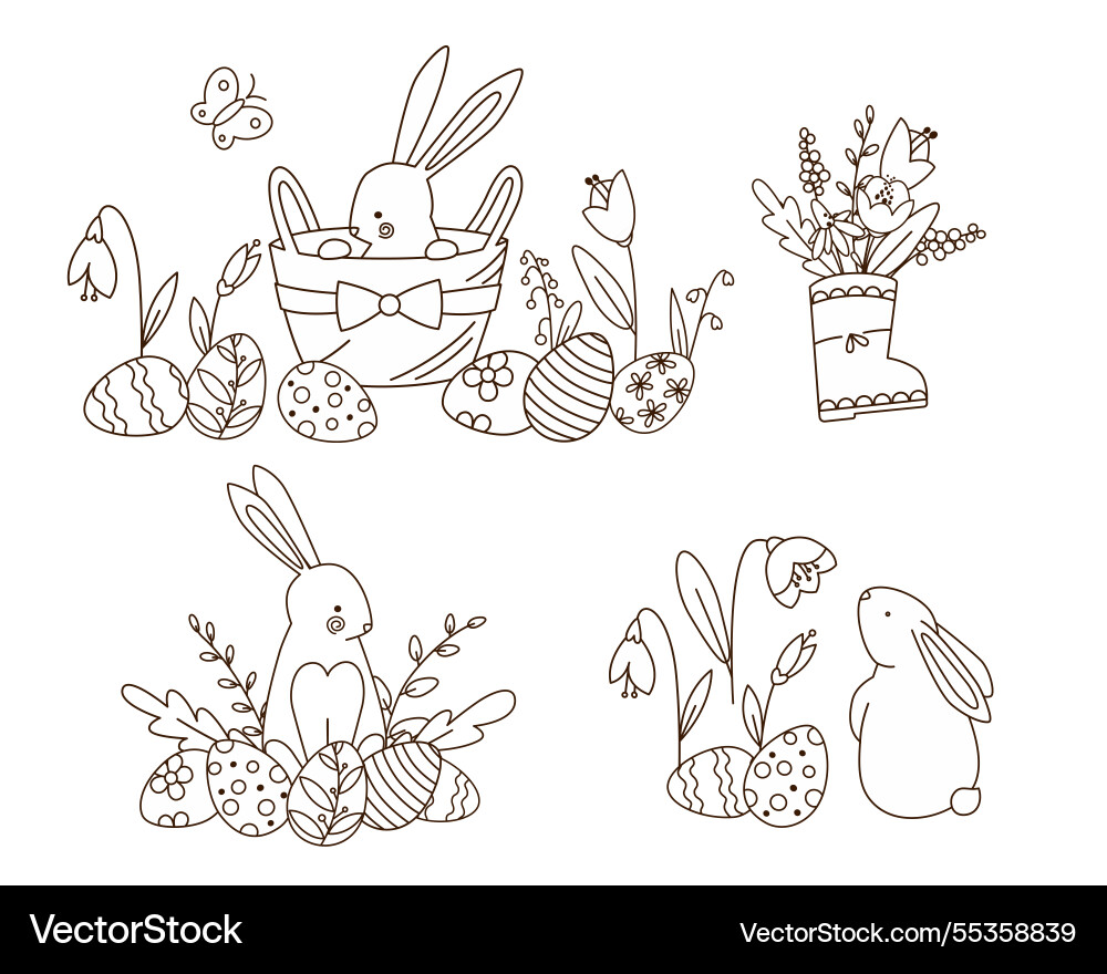 Easter coloring book pages collection with bunny Vector Image