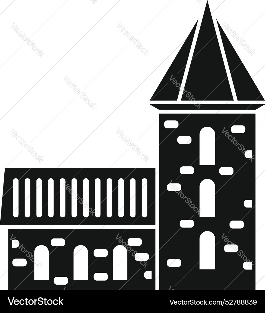 Medieval church building featuring high tower Vector Image