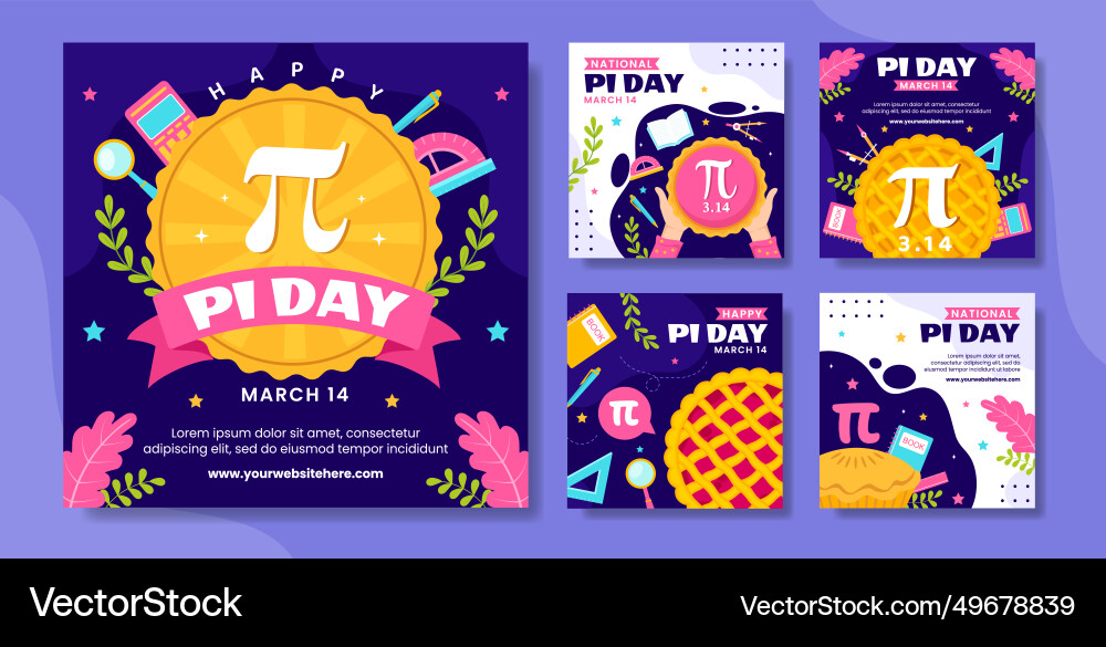 Pi Day Celebration - Flat Cartoon Template Vector Image