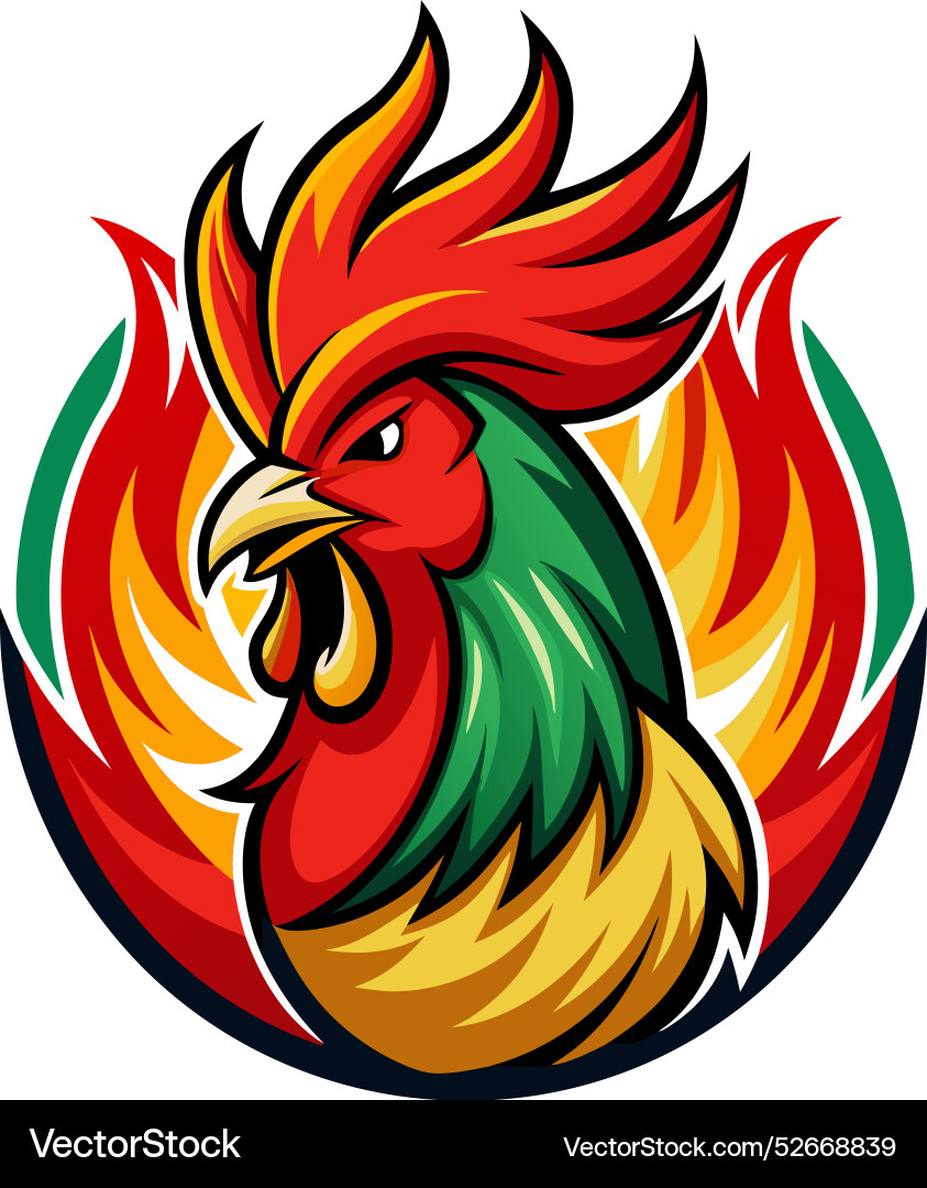 Rooster on fire colorful logo mascot 1 Royalty Free Vector