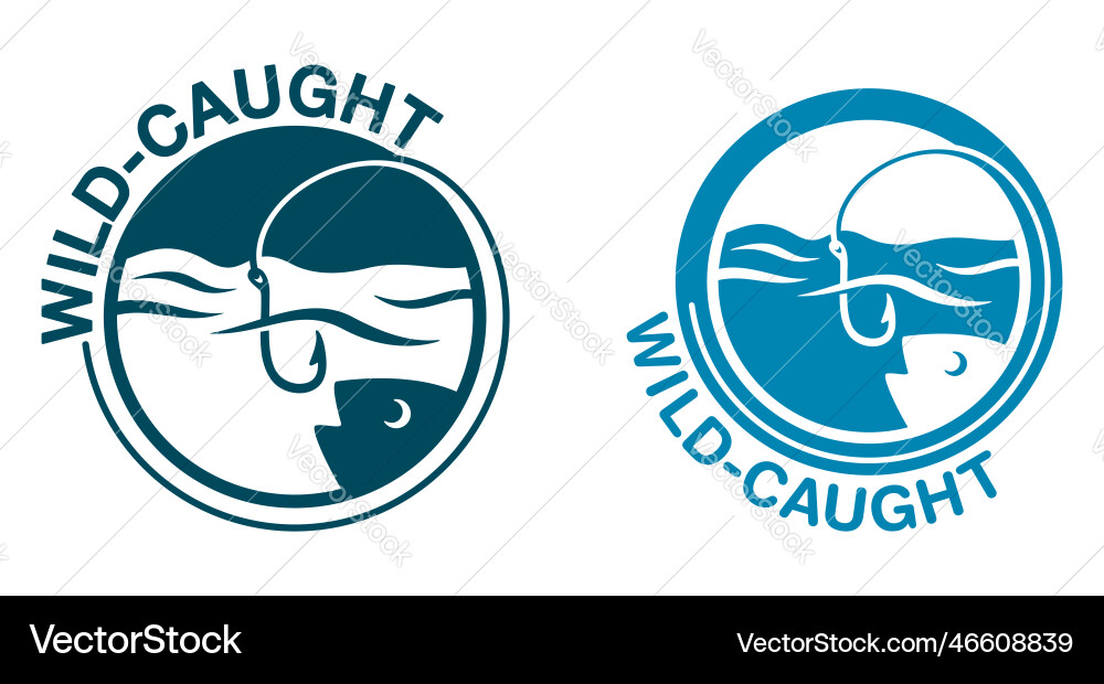 Wild-Caught Fish Badge - Hook & Label Vector Image
