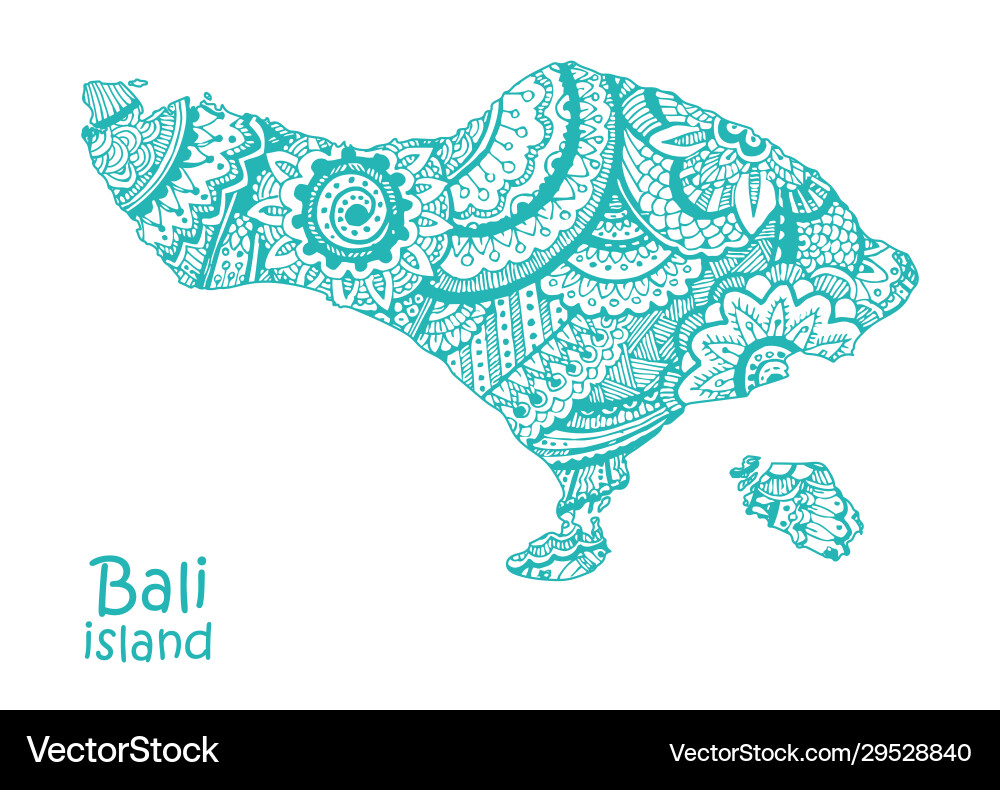 Bali Island Map - Doodle Art – Royalty-Free Vector | VectorStock