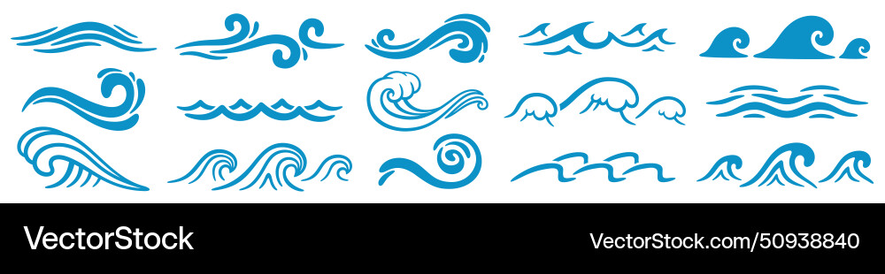 Blue ocean waves abstract sea silhouette wave Vector Image