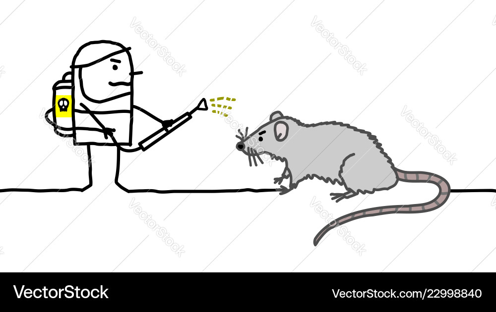 Cartoon exterminator man with big rat Royalty Free Vector