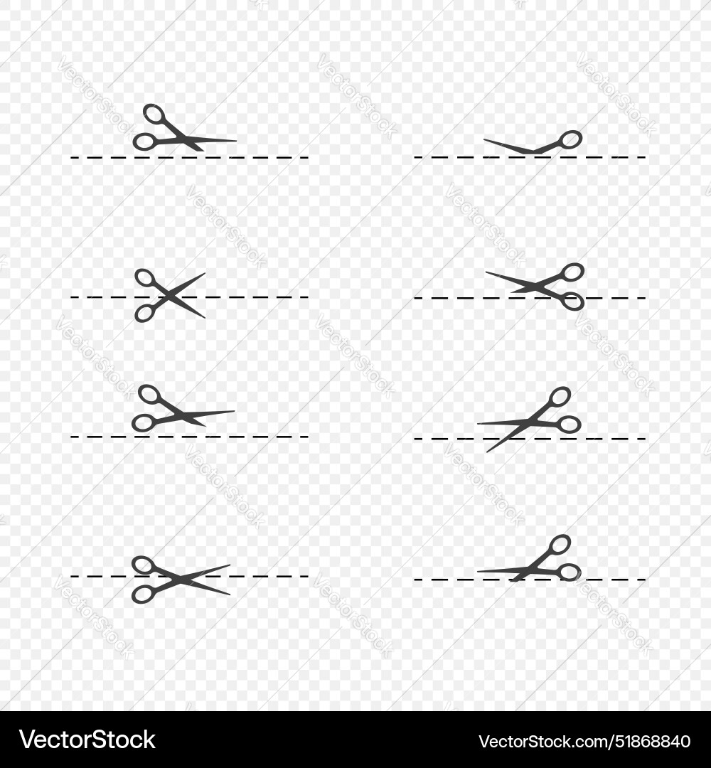 Cut here black scissors cutting set of dash Vector Image