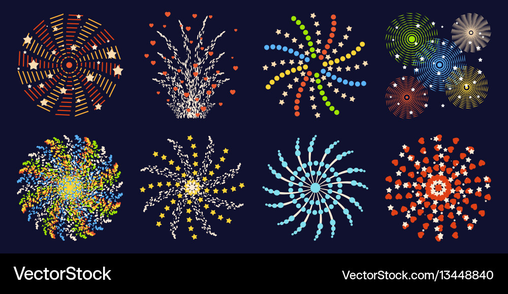 Firework different shapes colorful festive Vector Image