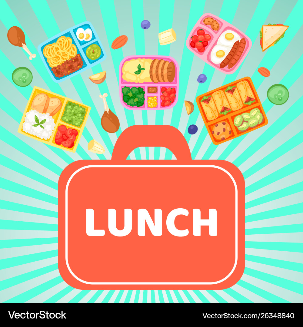 Lunch box with food banner Royalty Free Vector Image