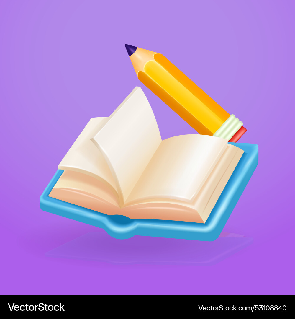 Open book with pencil 3d suitable Royalty Free Vector Image