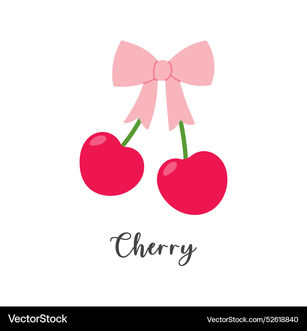 Red coquette cherry with pink ribbon bow Vector Image