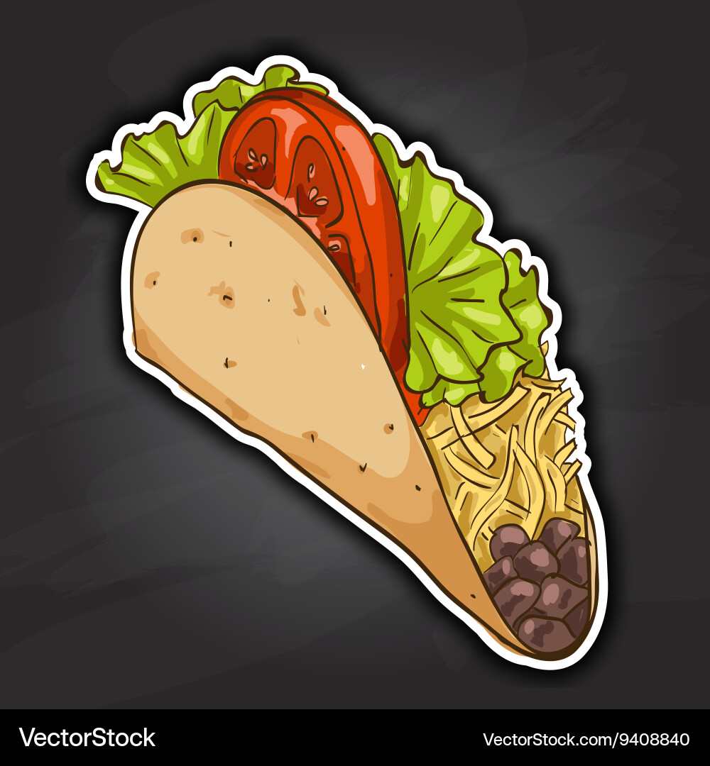 Taco color picture sticker Royalty Free Vector Image