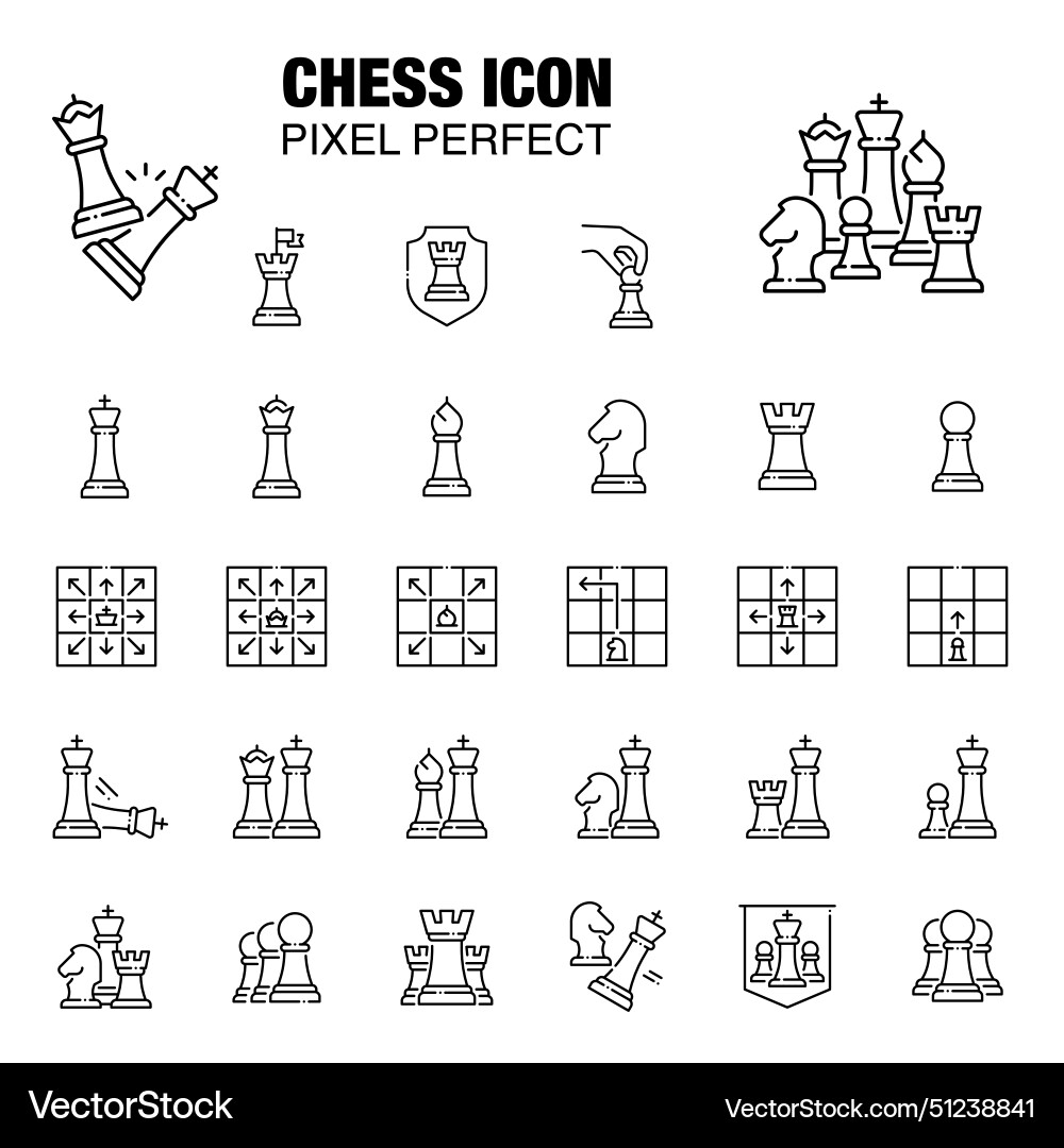 A set of chess piece icons in line style pixel Vector Image