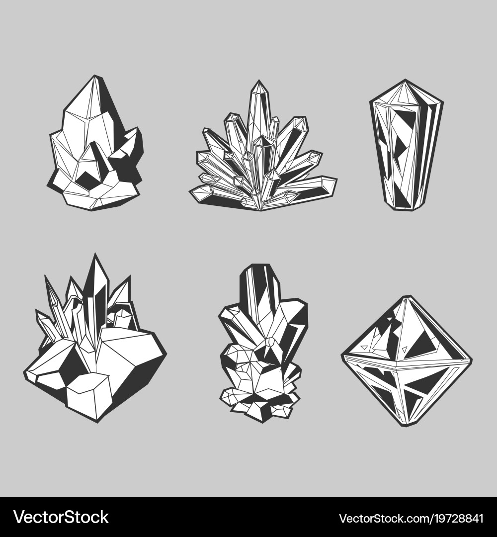 Kristall Set isolierte Icons Sammlung grau Vektorbild