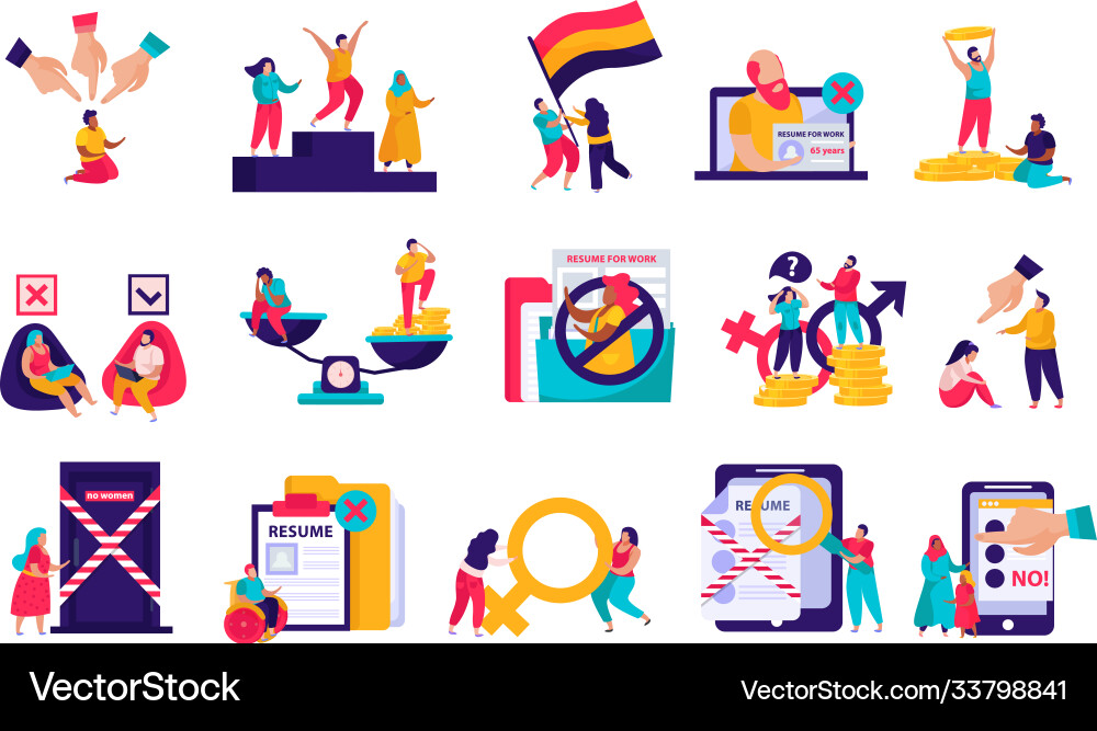 Discrimination flat icons set Royalty Free Vector Image