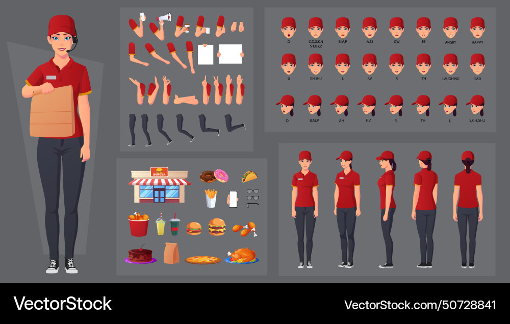 Fast-food worker character creation set woman Vector Image