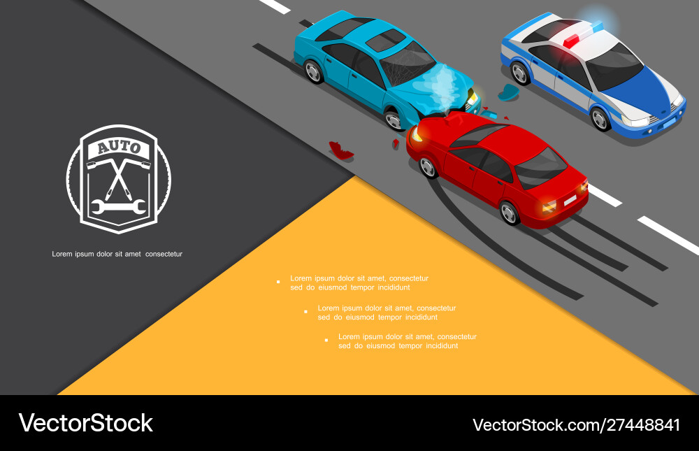Isometric Car Collision Scene Royalty Free Vector Image