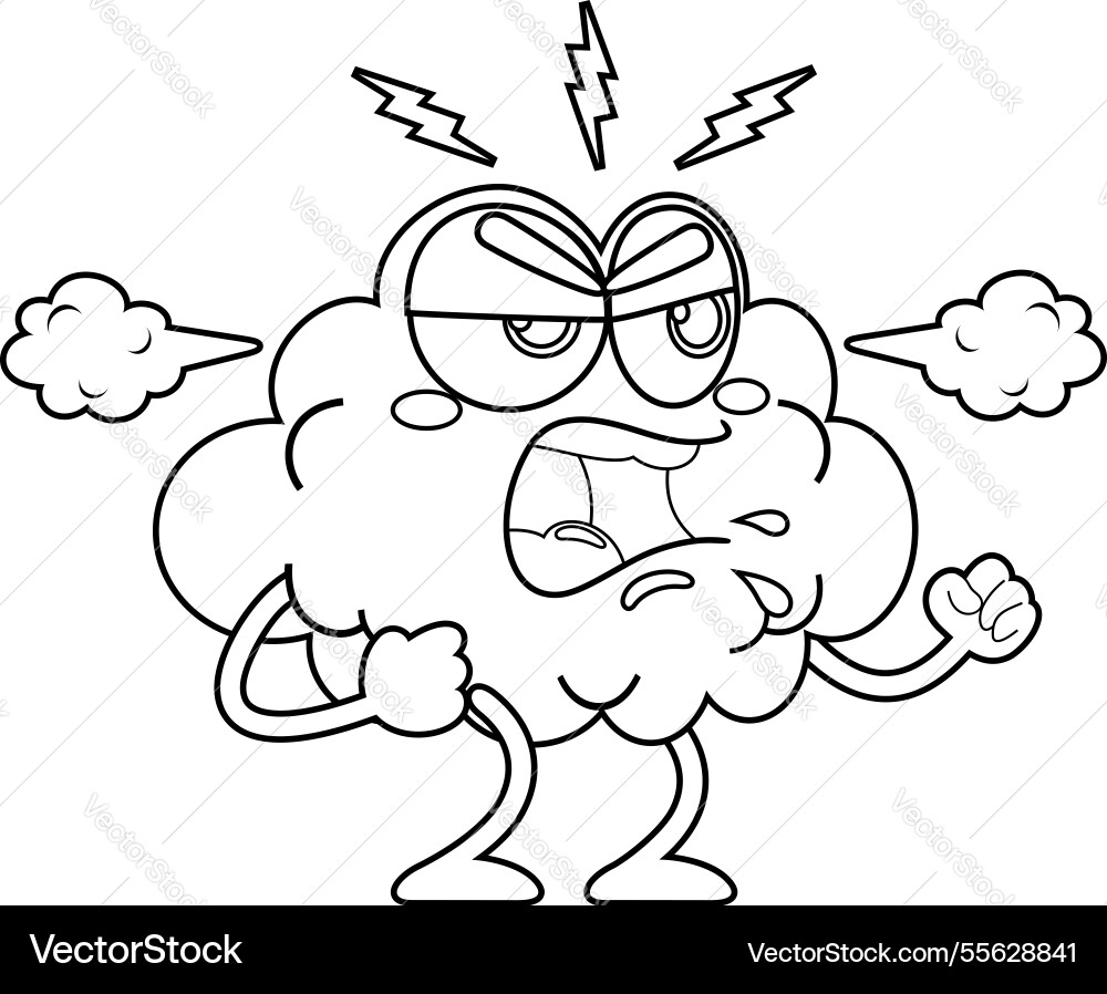 Outlined angry brain cartoon character screaming Vector Image