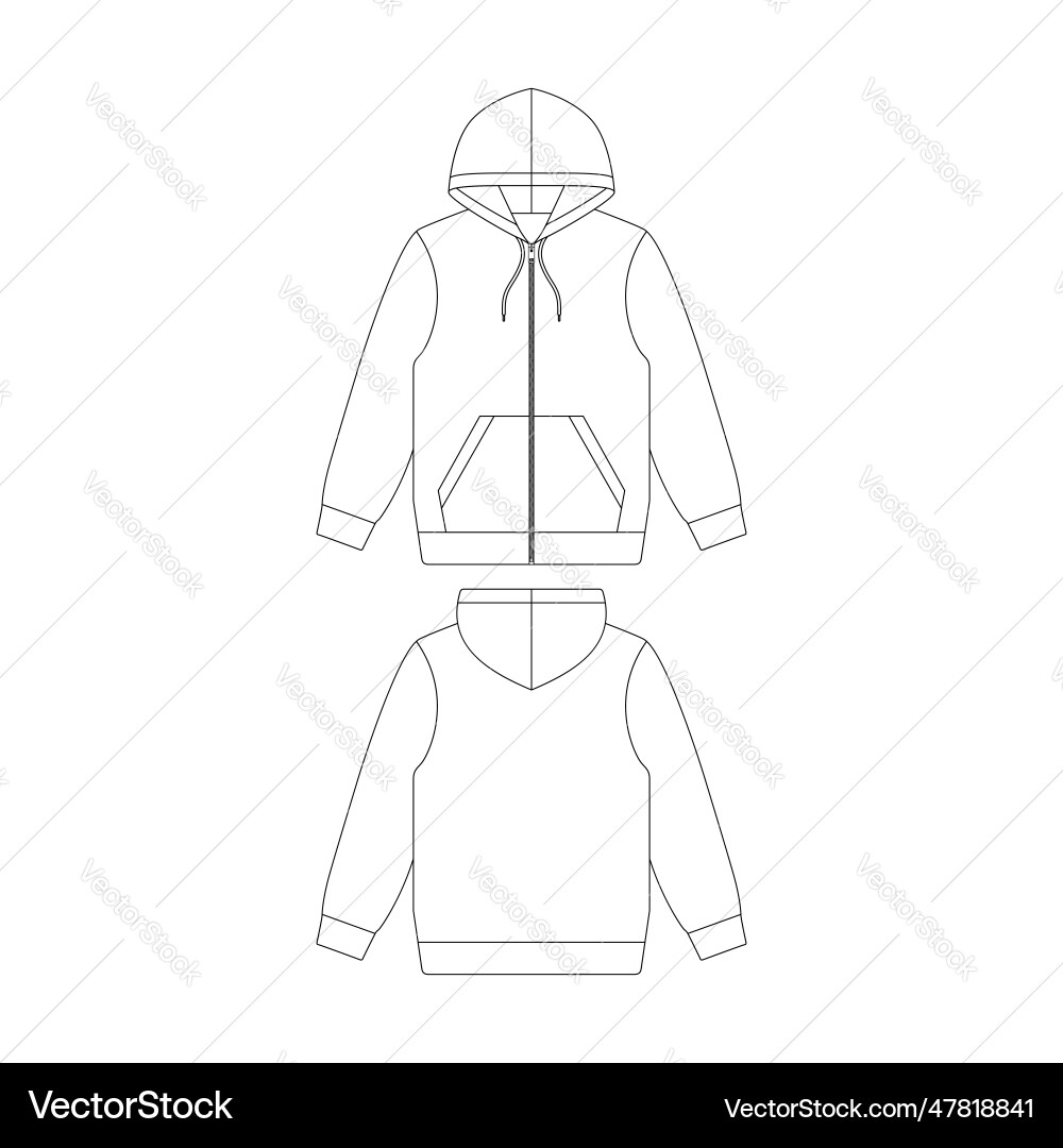 Template zip hoodie flat sketch design outline Vector Image