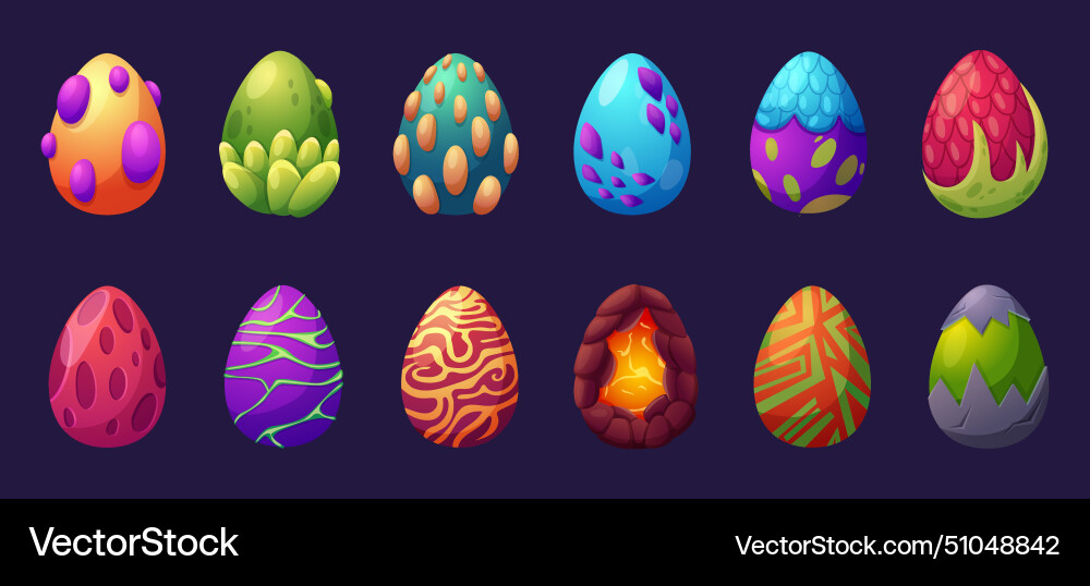 Cartoon dragon eggs fantasy egg with fire Vector Image