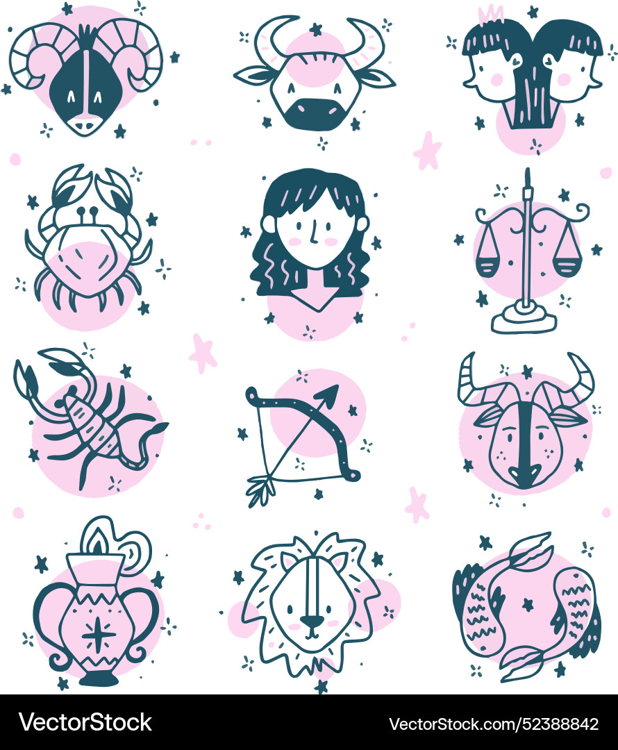 Hand drawn zodiac signs set Royalty Free Vector Image