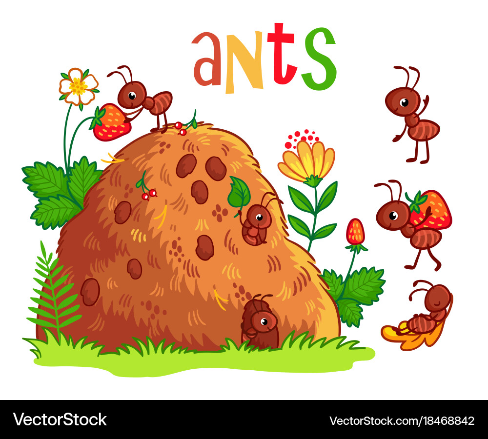With an anthill and ants Royalty Free Vector Image