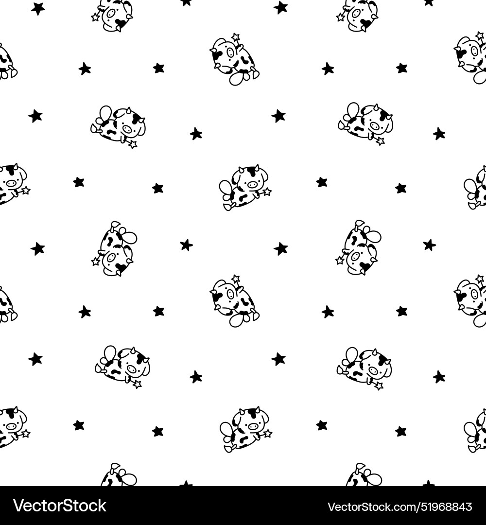 Cute baby cow seamless pattern coloring page Vector Image