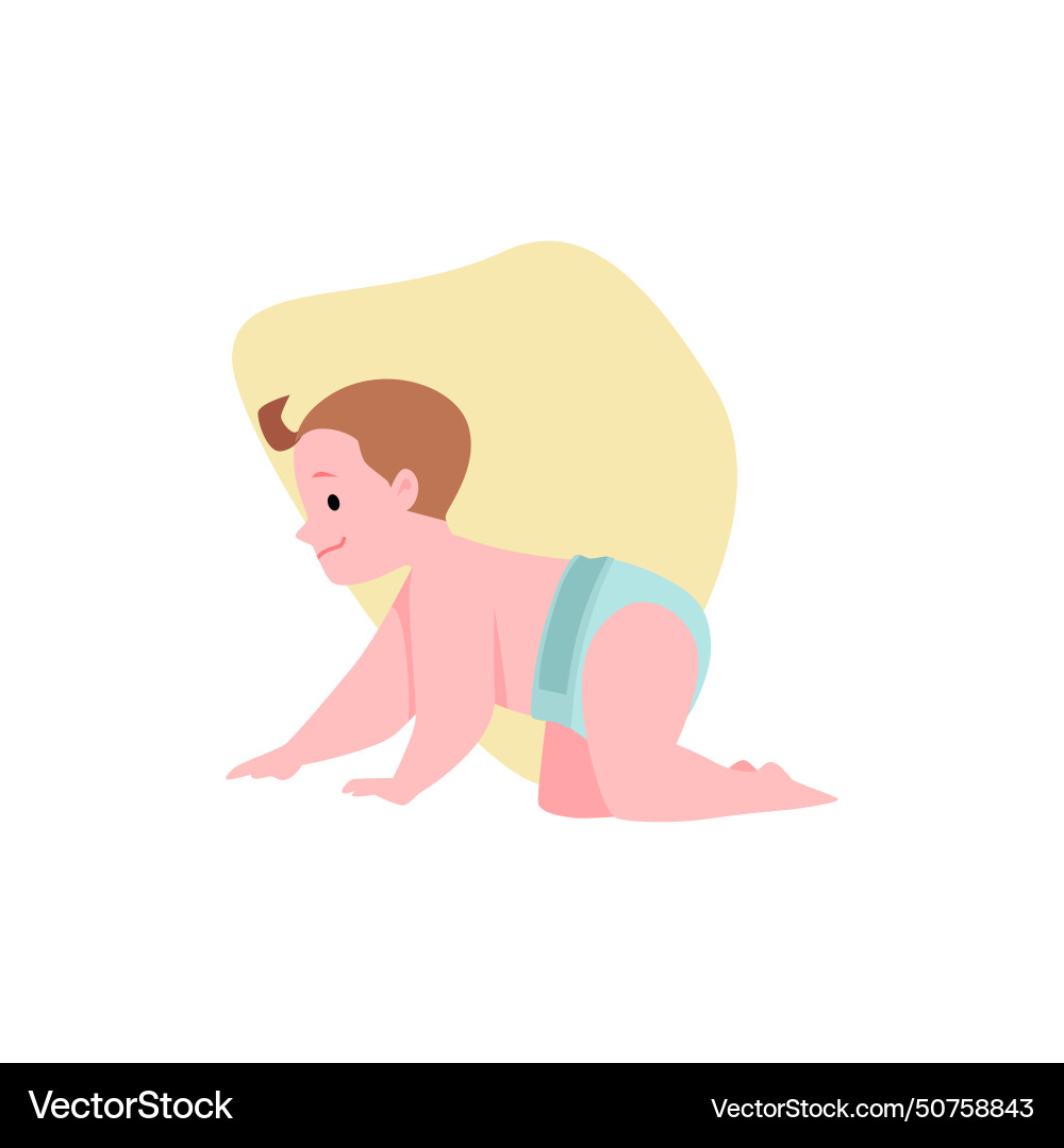 Cute crawling baby boy in diaper side view flat Vector Image