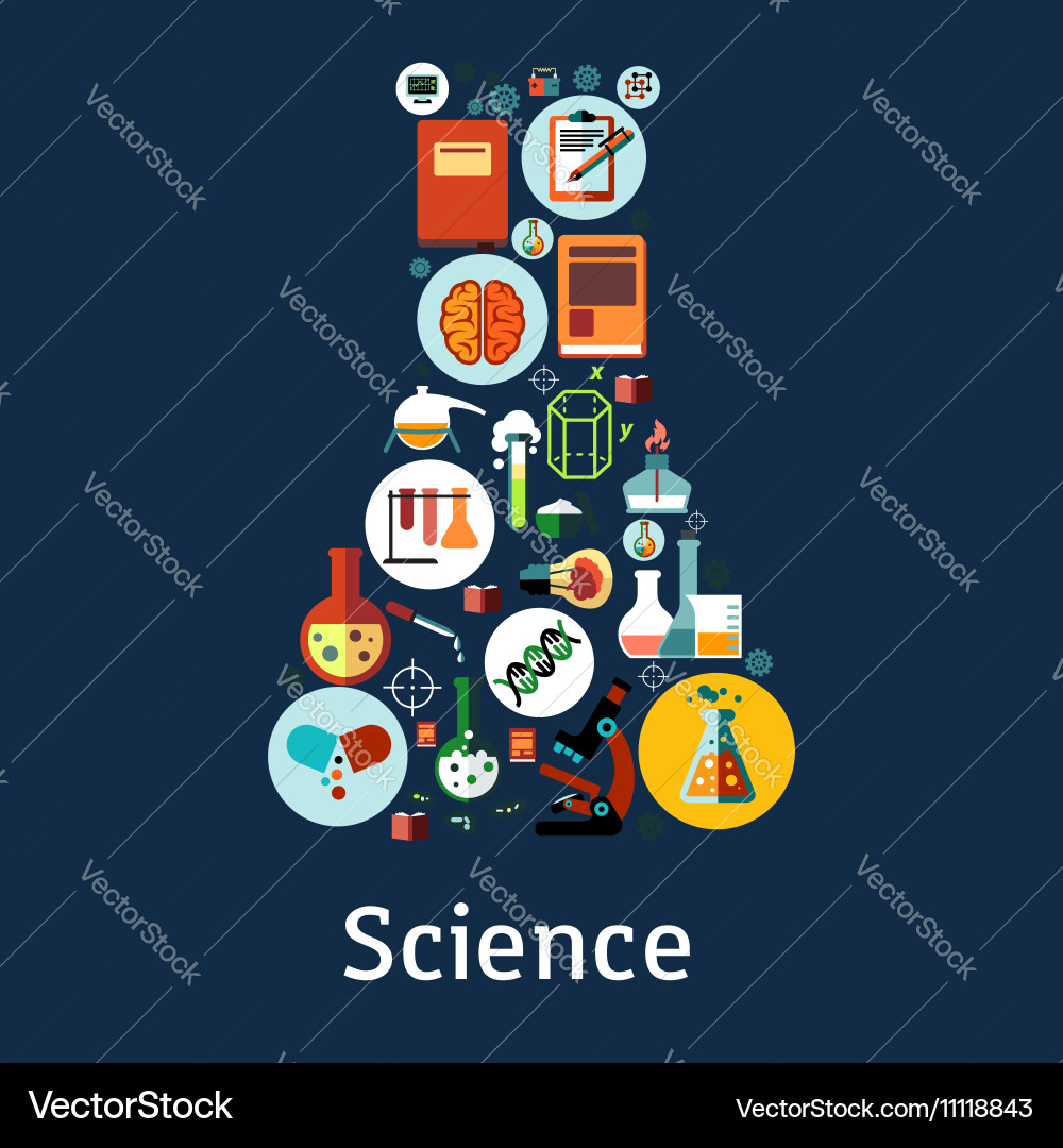 Science Research Icon Set - Laboratory Flask Vector Image