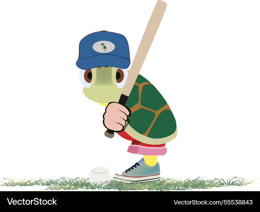 Turtle baseball player holding bat getting ready Vector Image