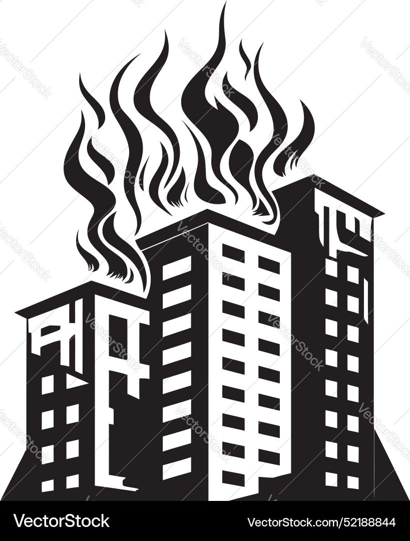 Blaze alert building on fire black logo icon Vector Image