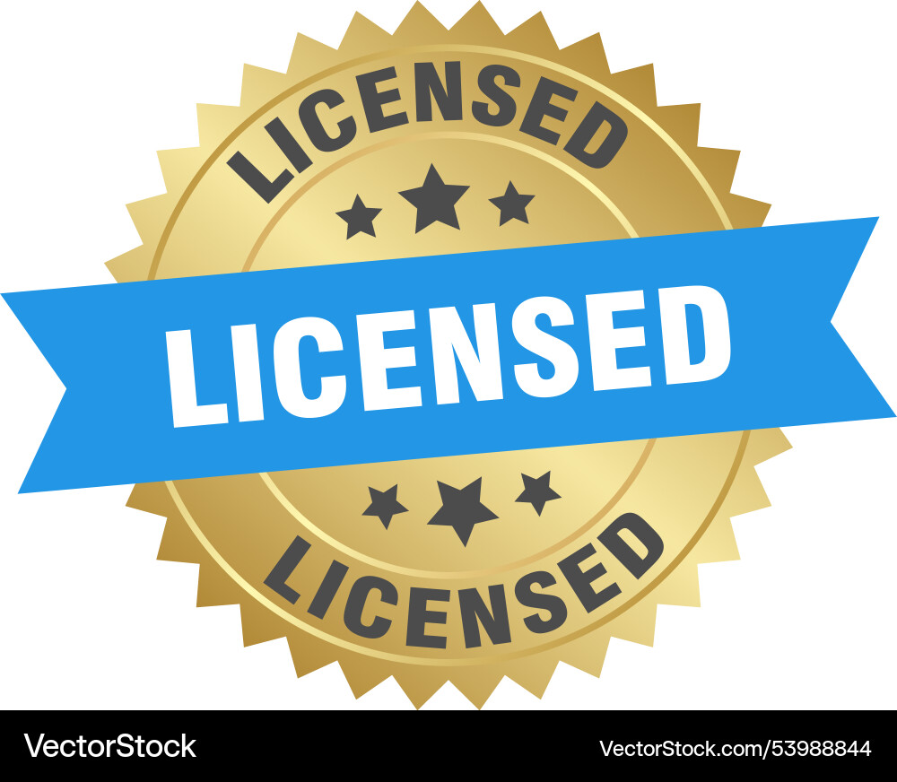 Licensed round blue and gold label Royalty Free Vector Image