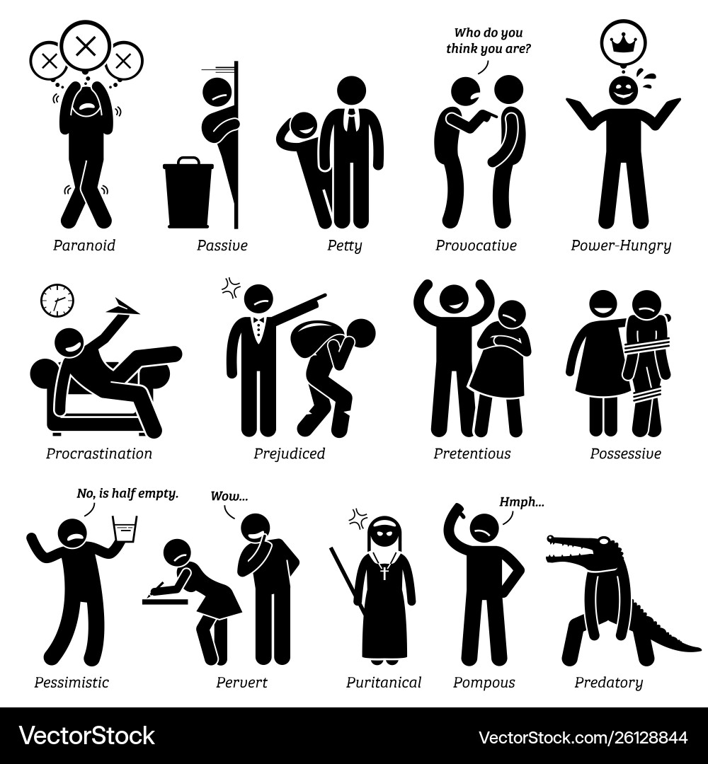 Negative personalities character traits stick Vector Image