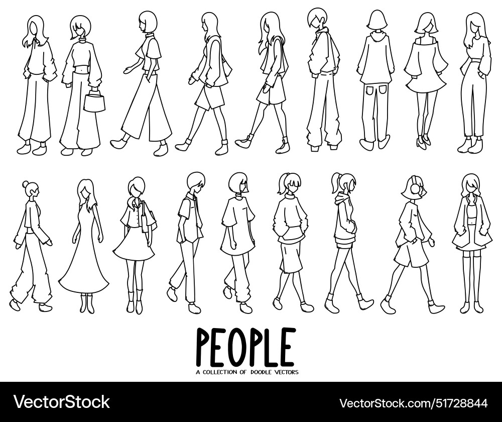 People doodle set drawing sketch Royalty Free Vector Image