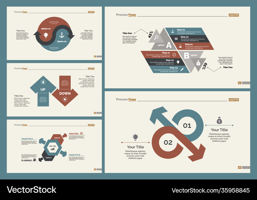 Five planning slide templates set Royalty Free Vector Image