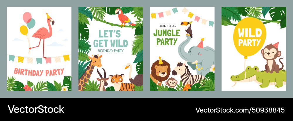 Invitation card with animals cute poster Vector Image
