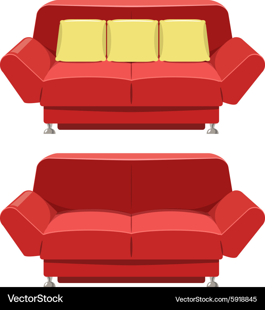 Red sofa couch design front view Royalty Free Vector Image