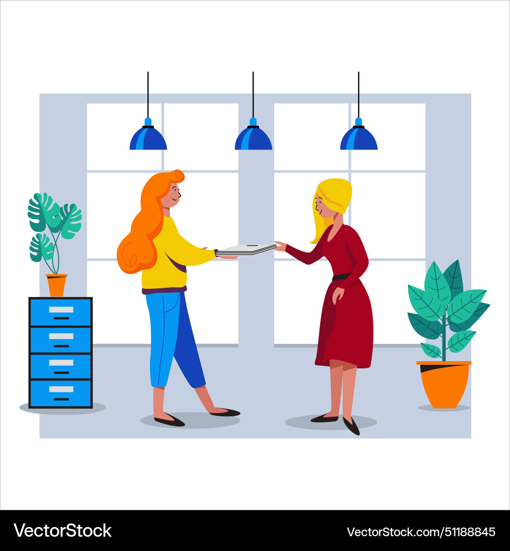 Two women working in friendly open space Vector Image