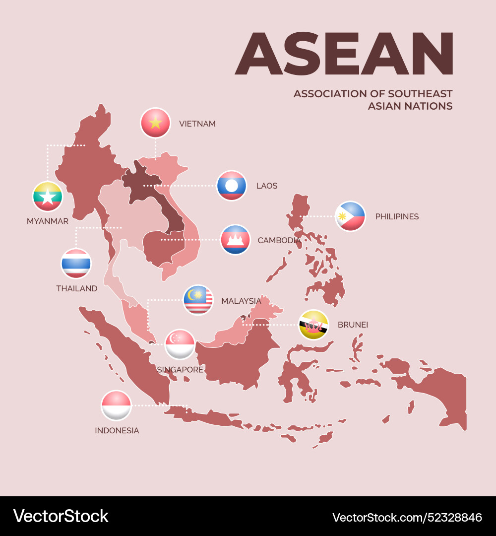 Asean cooperation countries map Royalty Free Vector Image