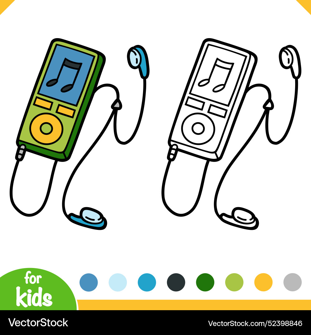 Coloring book for kids music player Royalty Free Vector