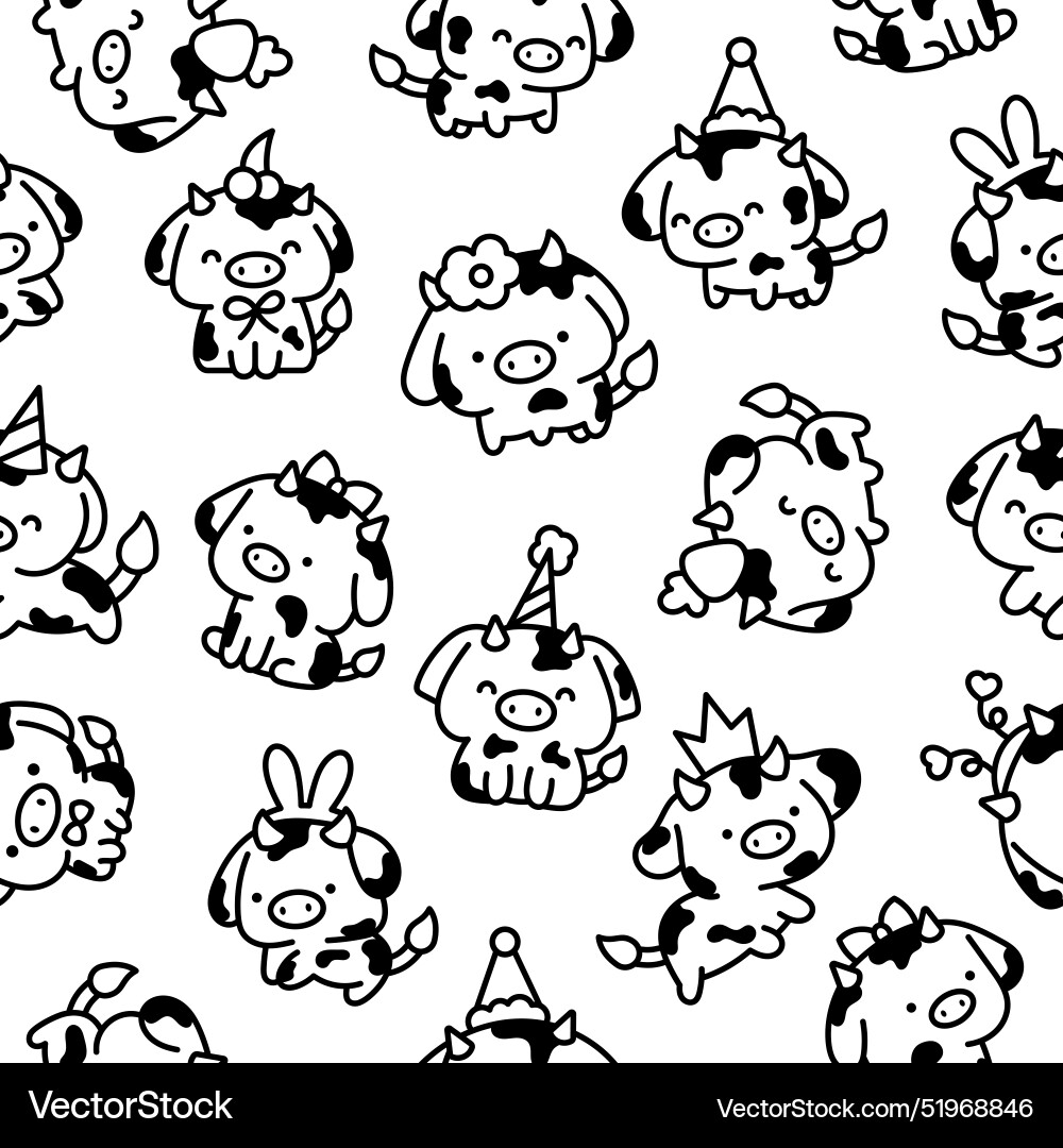 Cute baby cow seamless pattern coloring page Vector Image