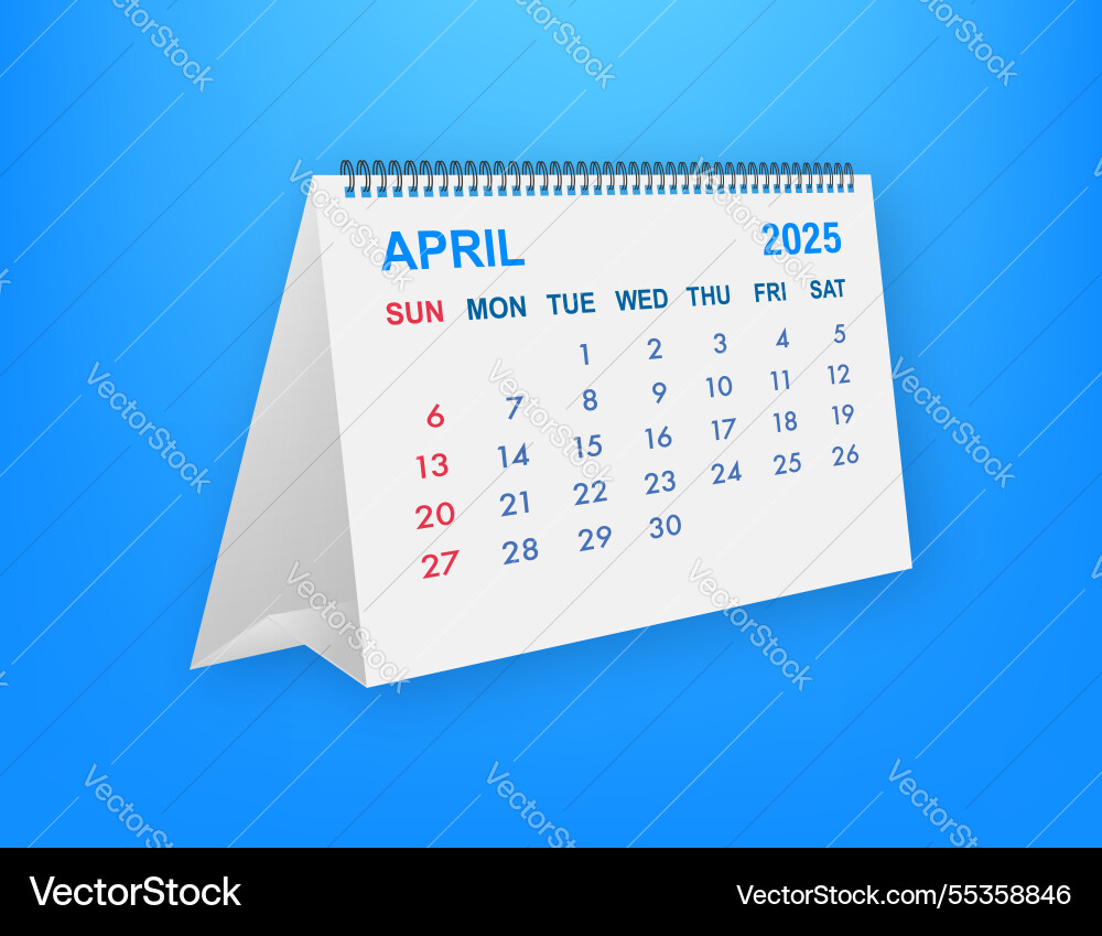 Desktop calendar showing april 2025 on blue Vector Image