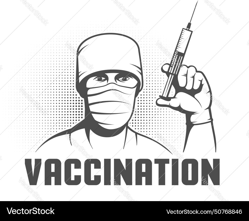 Doctor with syringe in hand Royalty Free Vector Image